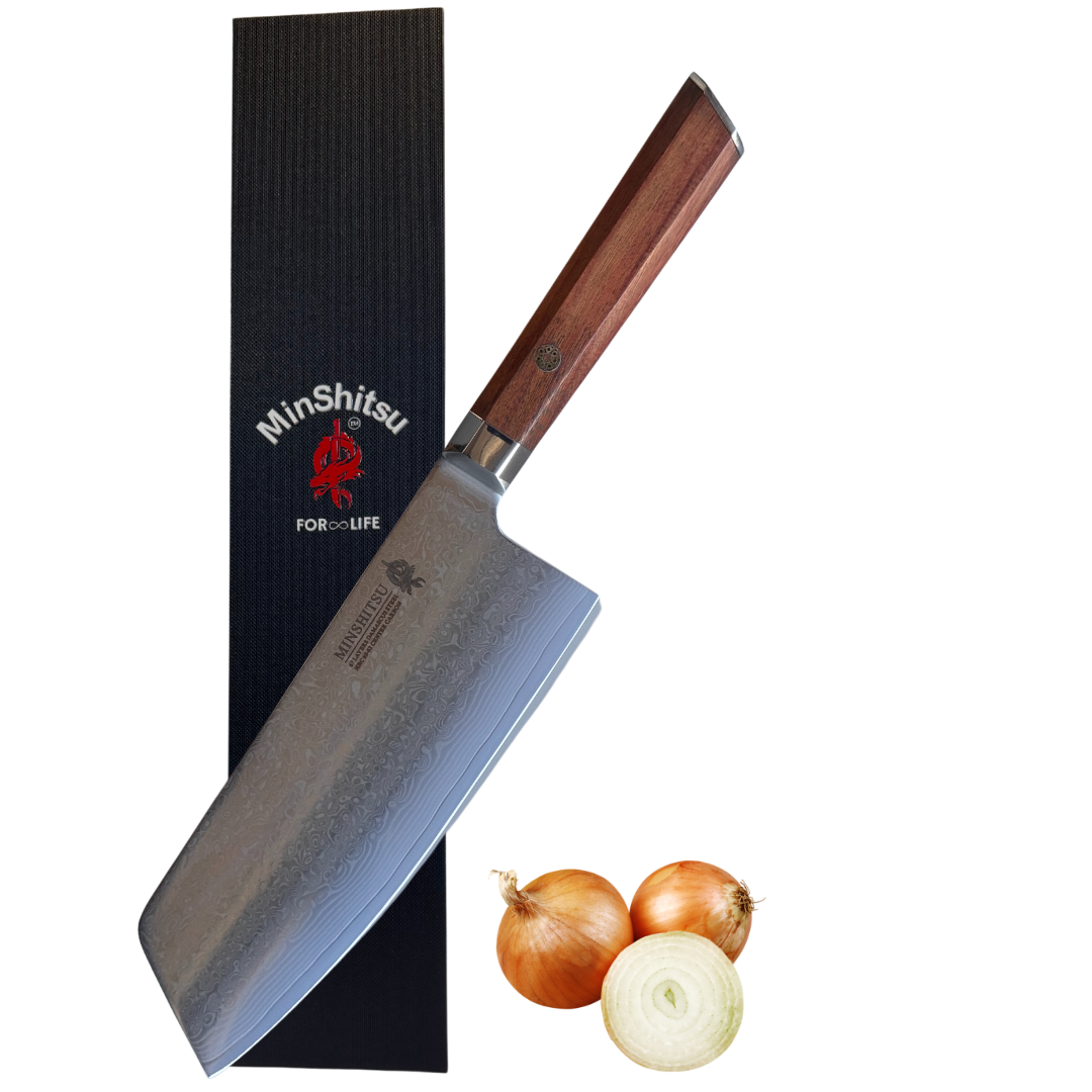 Minshitsu Brown Waves Butcher Kniv Damascus - Carbon center Gratis Lær ...